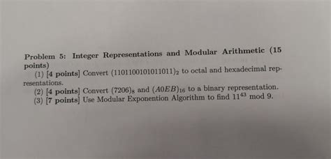 solved problem 5 integer representations and modular