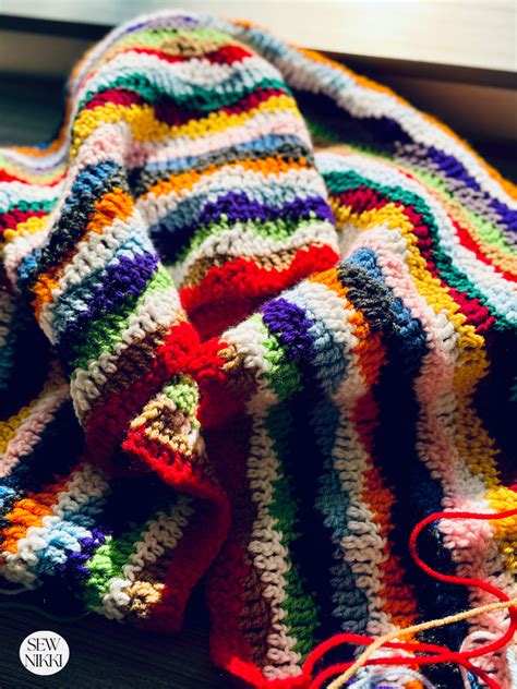 Multi Color Yarn Crochet Pattern Retro Waves Blanket Sew Nikki