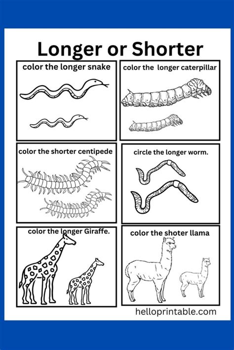Worksheets Comparing Lengths