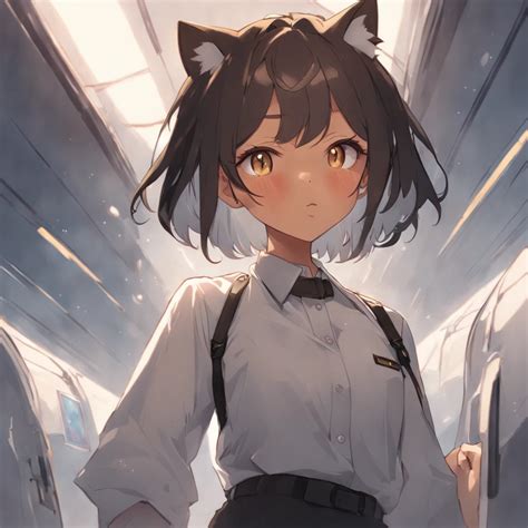 1girl Short Black Bob Hair Yellow Eyes Round Glasses Tan Skin