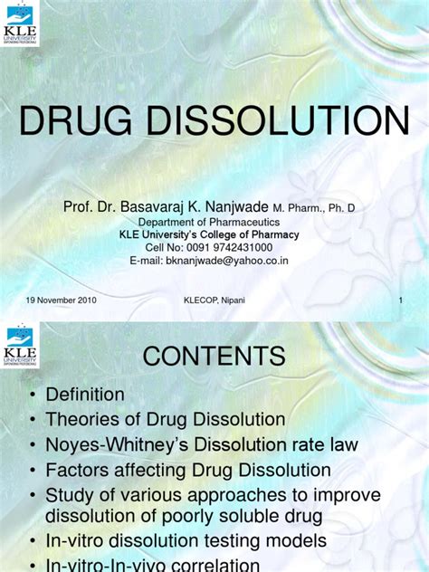 Drug Dissolution Dissolution Chemistry Solubility