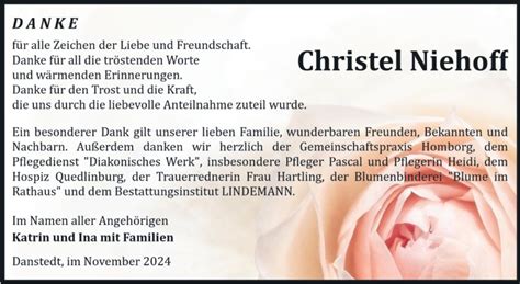 Traueranzeigen Von Christel Niehoff Abschied Nehmende