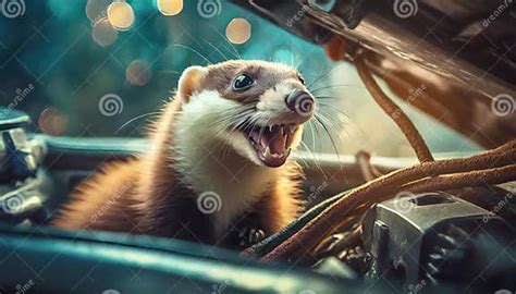 Marten Gnaws Electrical Cables In A Car Stock Illustration