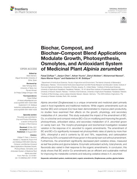 (PDF) Biochar, Compost, and Biochar-Compost Blend Applications Modulate Growth, Photosynthesis ...