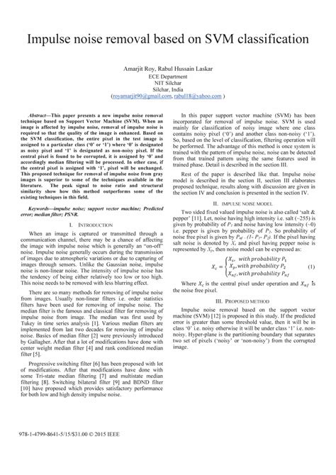 Pdf Impulse Noise Removal Based On Svm Classification