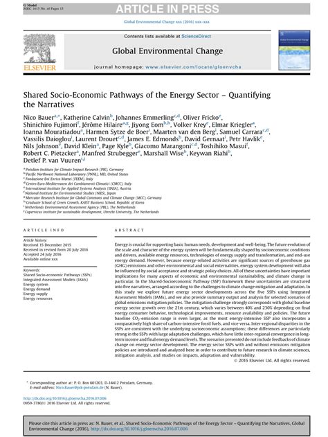Pdf Shared Socio Economic Pathways Of The Energy Sector Quantifying The Narratives
