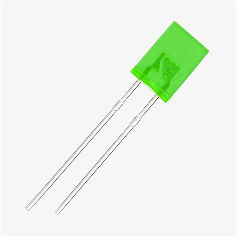 5mm Rectangle 2 Pin Through Hole Flat Top Diffused Led Green