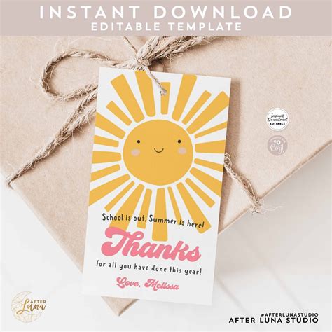 Editable Teacher Appreciation T Tags Girl Pink Sun Sunshine School