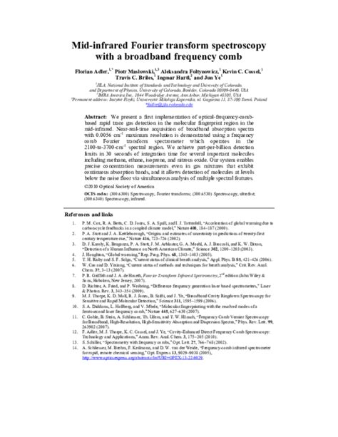 Pdf Mid Infrared Fourier Transform Spectroscopy With A Broadband Frequency Comb