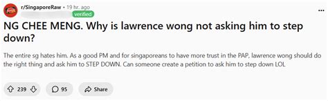 Redditor Says Pm Wong Should Ask Ng Chee Meng To Step Down Others