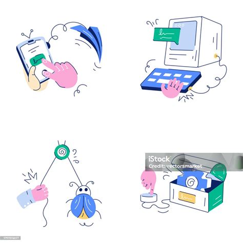 Operations Handling Mini Doodle Illustrations Stock Illustration