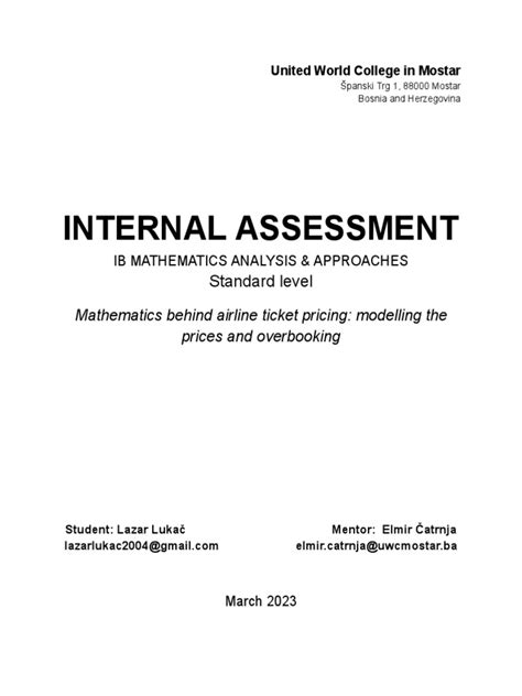 Ia Mathematics Behind Airline Ticket Pricing Modelling The Prices And Overbookings By Lazar