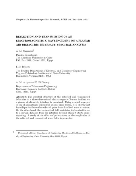 Pdf Spectral Analysis Of X Waves At Air Dielectric Interfaces