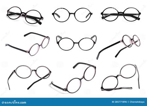 Collage With Glasses Isolated On White Different Sides Stock Illustration Illustration Of