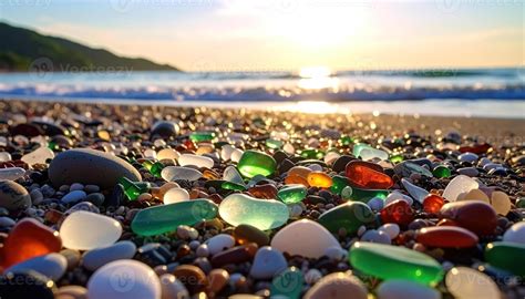 Vibrant Beach Scene Showcasing A Multitude Of Colorful Glass Pebbles On
