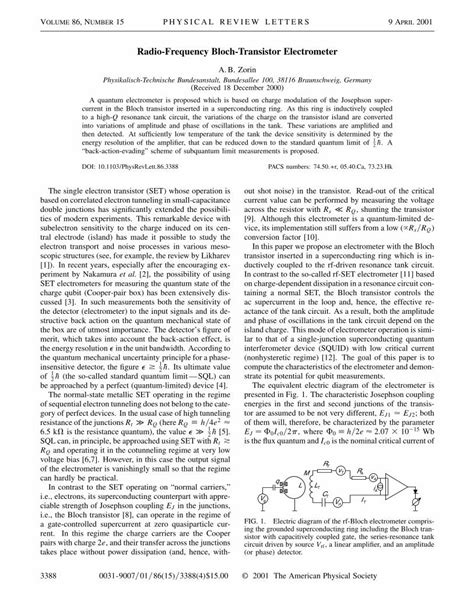 Pdf Radio Frequency Bloch Transistor Electrometer Dokumentips