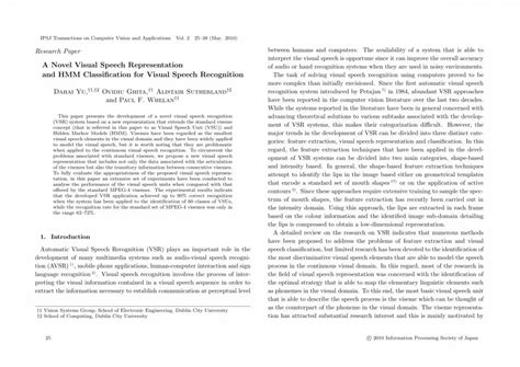 Pdf A Novel Visual Speech Representation And Hmm Classification For