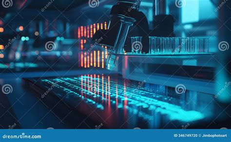 Dna Sequencing Machine At Work In A Sterile Lab Glowing With Digital