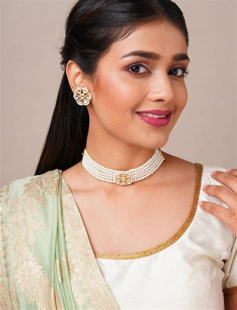 Pearl Kundan Choker Necklace Set Indian Wedding Jewelry Etsy
