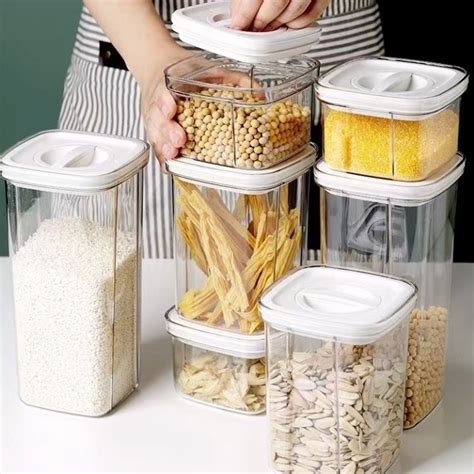 Airtight Food Containers With Easy Open Lock Lid Dry Food Candy Pasta Stackable Jars Condiments