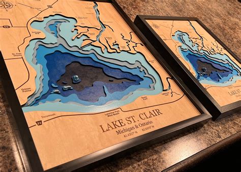 Lake St Clair Michigan Bathymetric Map 3d Laser Cut And Engraved