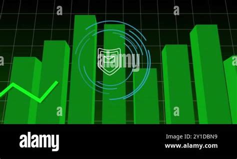 Email Security Animation Over Green Bar Graph And Line Chart