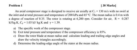 Solved An axial compressor stage is designed to receive air | Chegg.com