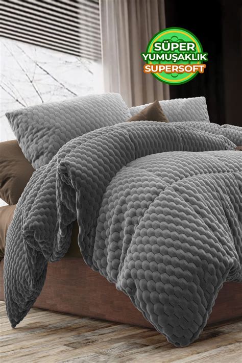 Evlen Home Collection Çift Tarafli Kişilik Kürk Yorgan Dolgulu Peluş