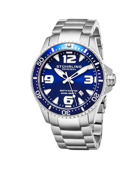Stuhrling Mens Swiss Quartz Diver Watch Stainless Steel Case Blue