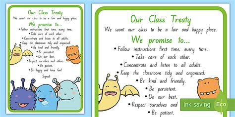 Black And White Class Agreement Monster Themed Display Poster