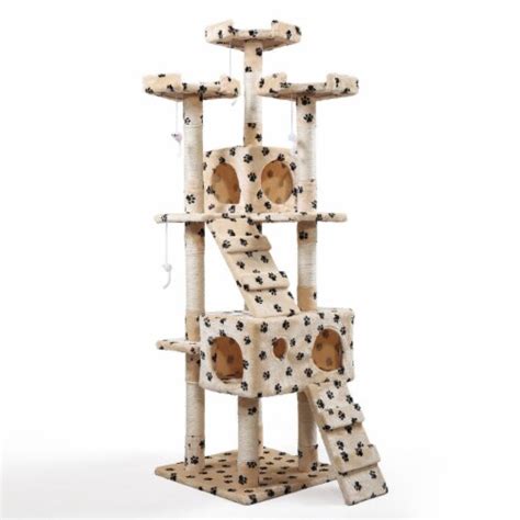 66 Multi Level Cat Tree With Paws Pattern Scratching Posts Kitten Activity Tower With 3 1