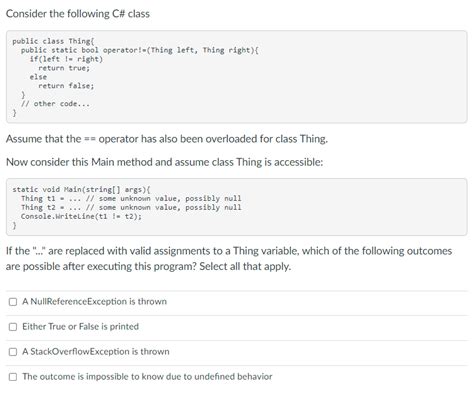Solved Consider The Following C Class Public Class Thing