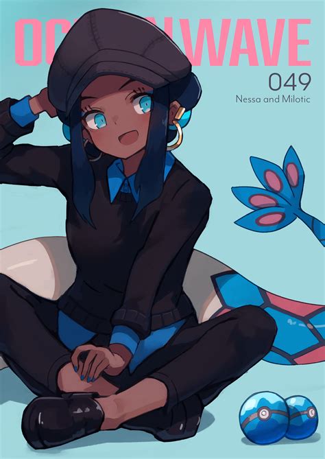 Nessa Pokémon Sword And Shield Dark Skin Blue Eyes Sitting Open