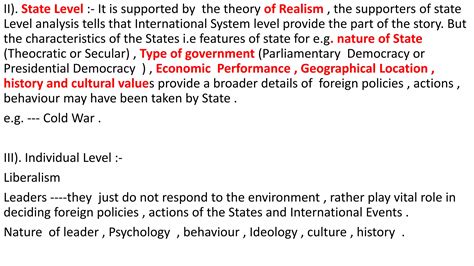 International Relations Level Of Analysis 1pptx