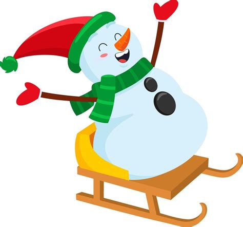 Happy Snowman Cartoon Character Riding On Sledge 49228804 Vector Art At