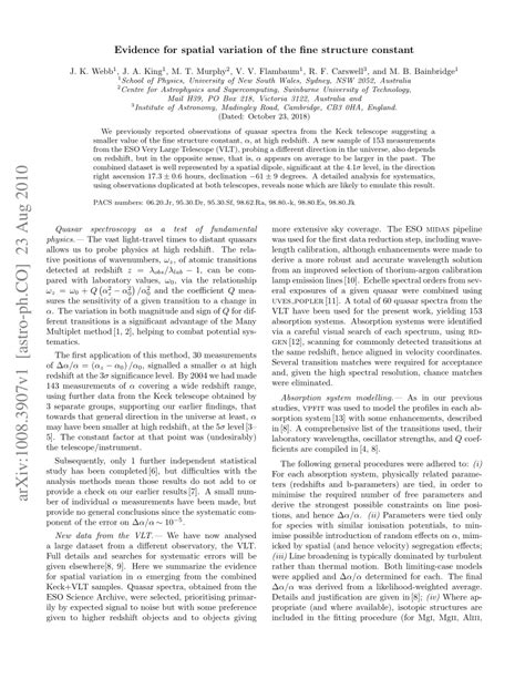 Pdf Evidence For Spatial Variation Of The Fine Structure Constant