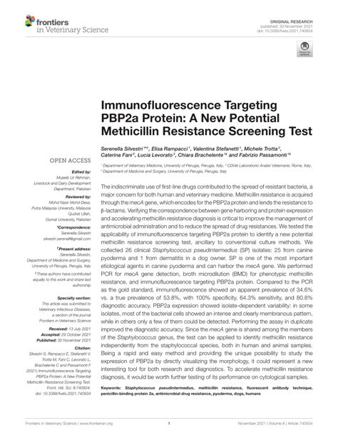 Pdf Immunofluorescence Targeting Pbp2a Protein A New Potential Methicillin Resistance