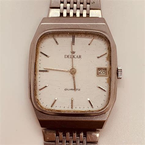 1980s Delkar Quartz Date Watch For Parts And Repair Not Working