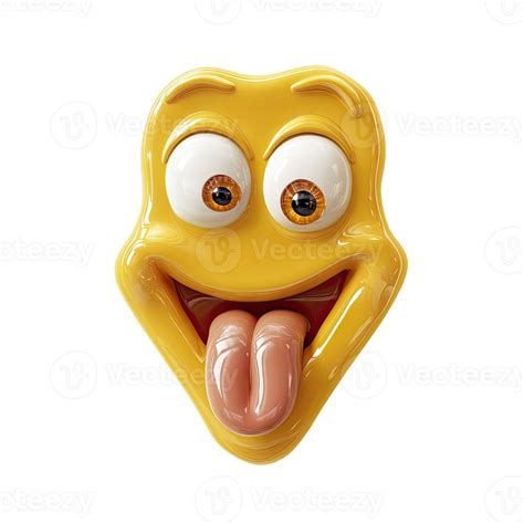 Cartoon Yellow Smiling Face With Playful Tongue And Bulging Eyes