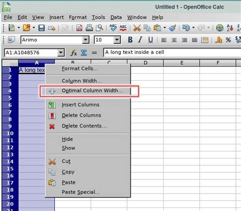 autofit columns and rows in libreoffice and openoffice