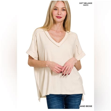 Zenana Outfitters Tops Nwt Zenana Soft Melange Hacci Vneck Short