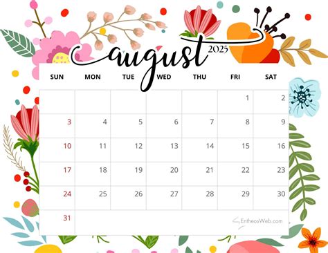 Cute Printable Calendar August 2025