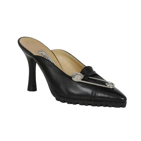 Versace Black Leather Safety Pin Mules At 1stdibs