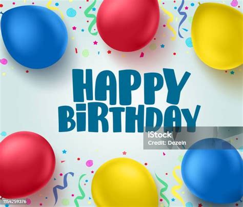 다채로운 풍선과 색종이와 텍스트에 대 한 공간을 가진 생일 축 하 텍스트 벡터 인사말 카드 디자인 개념에 대한 스톡 벡터 아트 및 기타 이미지 Istock
