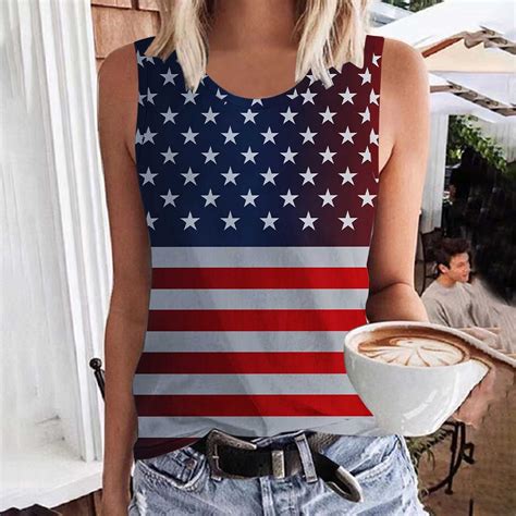 Vkoywkm Womens American Flag Tank Tops Sleeveless Patriotic Shirts