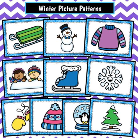 Winter Patterns Math Center Abab Aabb Abc Abcd Pocket Chart Center