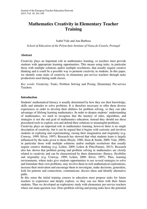 Pdf Mathematics Creativity In Elementary Teacher Training