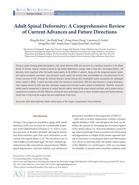 Pdf Adult Spinal Deformity A Comprehensive Review Of Current Advances And Future Directions
