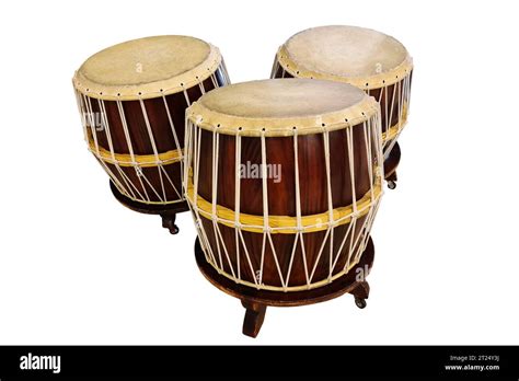 Traditional Korean Floor Big Drums Isolated On White Background Stock