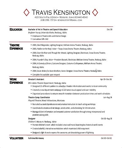 Free 9 Sample Theatre Resume Templates In Ms Word Pdf